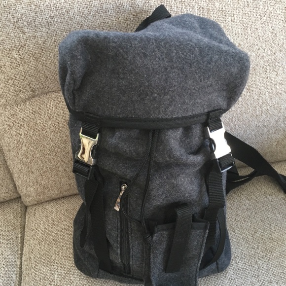 Bags | Nwot Unique Grey Wool Backpack Black Straps | Poshmark